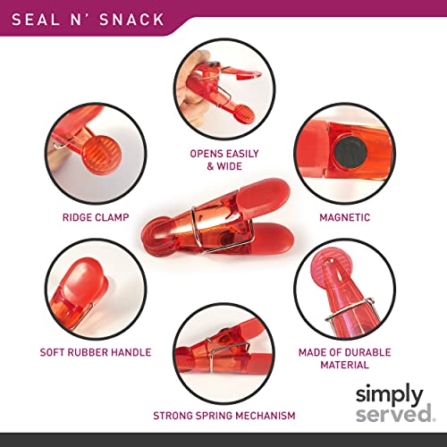 Simply Served Seal N Snack Multipurpose Clips Food Saving Chip Bag Sealers with Magnet Backs, 16 Pack, Colors may vary