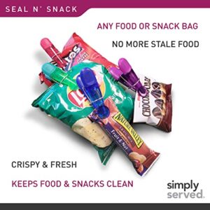 Simply Served Seal N Snack Multipurpose Clips Food Saving Chip Bag Sealers with Magnet Backs, 16 Pack, Colors may vary