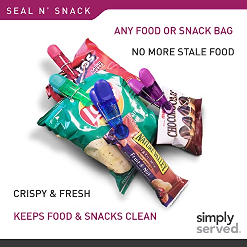 Simply Served Seal N Snack Multipurpose Clips Food Saving Chip Bag Sealers with Magnet Backs, 16 Pack, Colors may vary