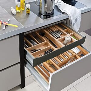 PENGKE Bamboo Kitchen Drawer Organizer for Utensils Holder,Expandable Cutlery Tray with Divider,Silverware Flatware Storage and Removable Knife Block,7 - 9 Slot