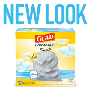 GLAD ForceFlex Tall Drawstring Trash Bags, 13 Gallon Grey Trash Bags for Tall Kitchen Trash Can, Fresh Clean with Febreze Freshness to Eliminate Odors, 80 Count - Packaging May Vary