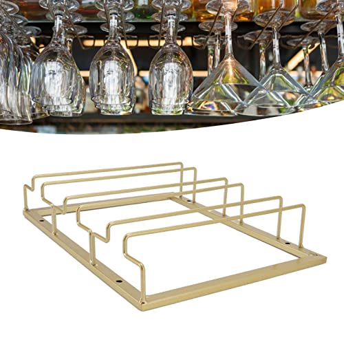 FECAMOS Wine Glass Rack, Upside Down Wine Rack Easy to Install Under Cabinet 3 Rows with Screws for Restaur for Bars(Gold)