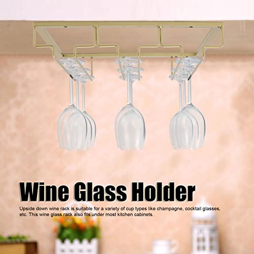 FECAMOS Wine Glass Rack, Upside Down Wine Rack Easy to Install Under Cabinet 3 Rows with Screws for Restaur for Bars(Gold)