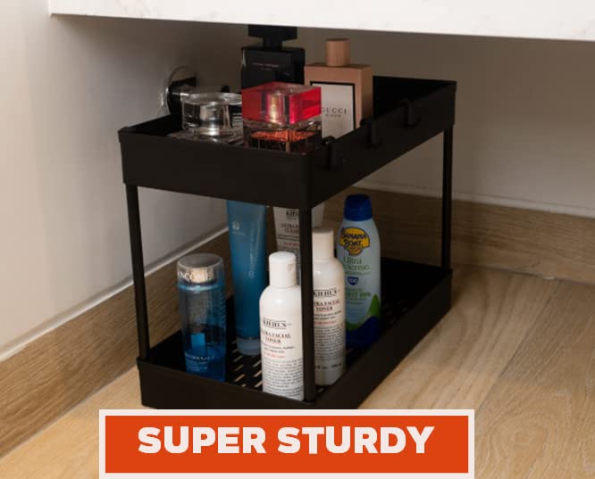 Under cabinet storage bathroom organizer - ideal for under sink and under counter. Stylish, for kitchens, closets, bathrooms, offices, and any space needing organizing! Plastic and easy to clean!