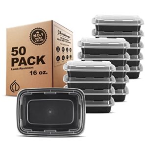 freshware meal prep containers [50 pack] 1 compartment food storage containers with lids, bento box, bpa free, stackable, microwave/dishwasher/freezer safe (16 oz)