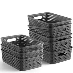 [ 8 pack ] plastic storage baskets – small pantry organization and storage bins – household organizers for laundry room, bathrooms, bedrooms, kitchens, cabinets, countertop, under sink or on shelves