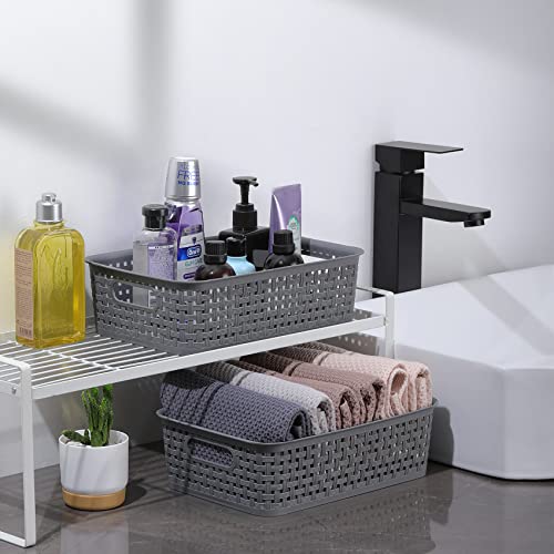 [ 8 Pack ] Plastic Storage Baskets - Small Pantry Organization and Storage Bins - Household Organizers for Laundry Room, Bathrooms, Bedrooms, Kitchens, Cabinets, Countertop, Under Sink or On Shelves