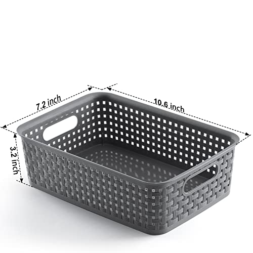 [ 8 Pack ] Plastic Storage Baskets - Small Pantry Organization and Storage Bins - Household Organizers for Laundry Room, Bathrooms, Bedrooms, Kitchens, Cabinets, Countertop, Under Sink or On Shelves