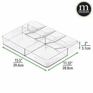 mDesign Modern Plastic Kitchen In-Drawer Cutlery and Utensil Organizer Tray Box for Kitchen Drawers/Pantry - Holds Knives, Spoons, Forks in Angled Compartments - 7 Sections - Clear