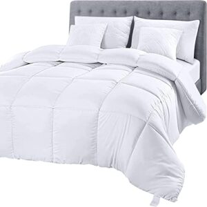 utopia bedding comforter duvet insert – quilted comforter with corner tabs – box stitched down alternative comforter (queen, white)