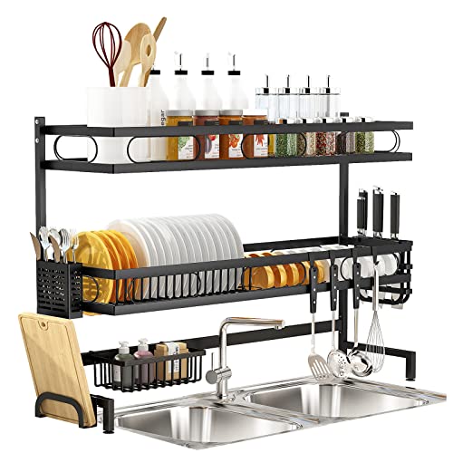 BeCeLe Dish Rack,3 Tier Dish Drying Drainer Rack,Ideal for Kitchen Organizer with One Over The Sink Drainer,Cutboard Stand,Utensils Holder,Gift for Housewarming,Christmas,Thanksgiving