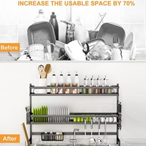 BeCeLe Dish Rack,3 Tier Dish Drying Drainer Rack,Ideal for Kitchen Organizer with One Over The Sink Drainer,Cutboard Stand,Utensils Holder,Gift for Housewarming,Christmas,Thanksgiving