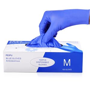 peipu nitrile gloves disposable gloves (medium, 100-count), 4 mil,powder free, cleaning service gloves, latex free