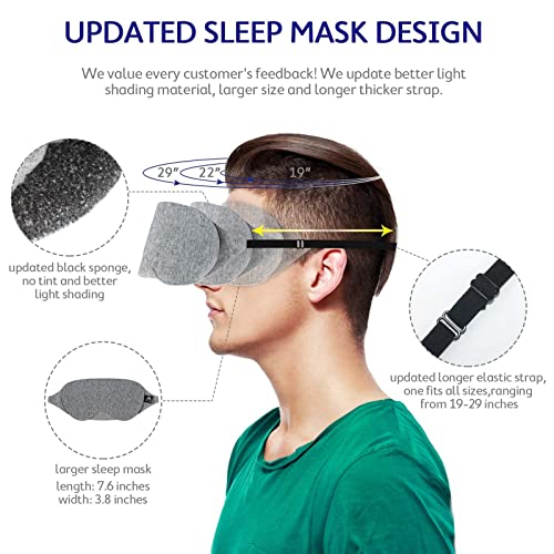 Mavogel Cotton Sleep Eye Mask - Updated Design Light Blocking Sleep Mask, Soft and Comfortable Night Eye Mask for Men Women, Eye Blinder for Travel/Sleeping/Shift Work, Includes Travel Pouch, Grey