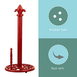 Home Basics Weighted Cast Iron Steel Fleur De Lis Paper Towel Holder and Dispenser Stand, Red