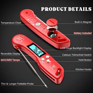 DOQAUS Digital Meat Thermometer, Instant Read Food Thermometer for Cooking, Kitchen Thermometer Probe with Backlit & Reversible Display, Cooking Thermometer Temperature for Turkey Grill BBQ Candy