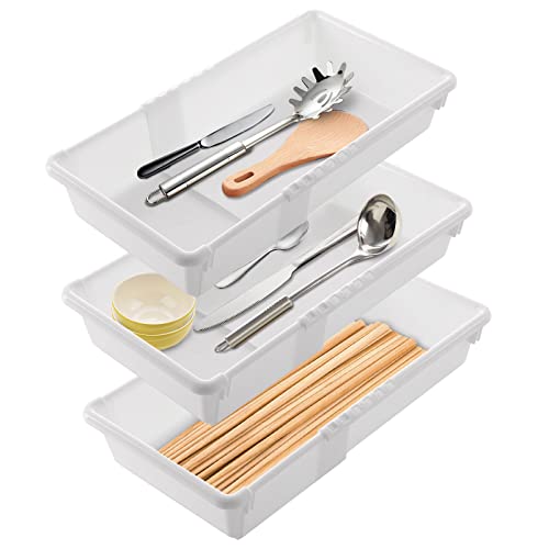 3 Pack Expandable Drawer Organizer for Utensils Holder, Adjustable Cutlery Tray, Drawer Dividers Organizer for Silverware, Flatware, Knives in Kitchen, Bedroom, Living Room (L)