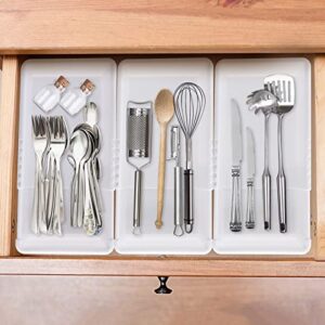 3 Pack Expandable Drawer Organizer for Utensils Holder, Adjustable Cutlery Tray, Drawer Dividers Organizer for Silverware, Flatware, Knives in Kitchen, Bedroom, Living Room (L)