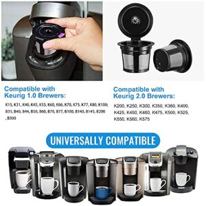 Reusable K Cups, 4 Pack Universal Fit Reusable Coffee Filters with Food Grade Stainless Steel Mesh Eco-Friendly Coffee Reusable Pods for Keurig 1.0 and 2.0 Brewers (Black)