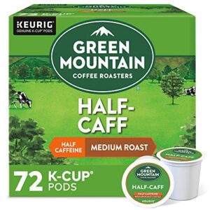 green mountain coffee roasters half caff, single-serve keurig k-cup pods, medium roast coffee, 12 count (pack of 6), total 72 count