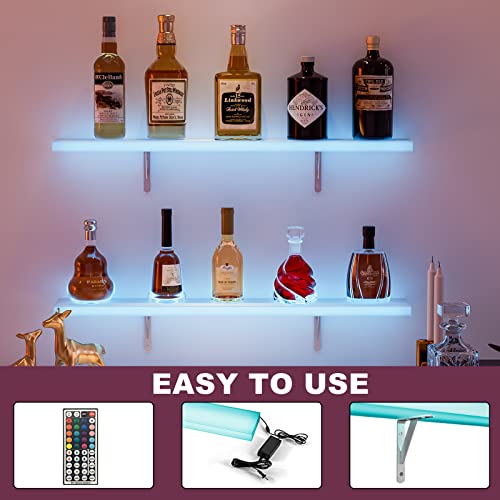 Oarlike LED Liquor Bottle Display Shelf 32 inch Acrylic Lighted Bar Shelf with RF Remote Controller for Home Commercial Bar Floating Wall Mounted Display Shelves 2 Pieces