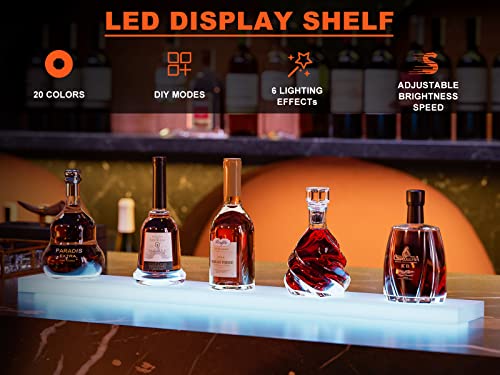 Oarlike LED Liquor Bottle Display Shelf 32 inch Acrylic Lighted Bar Shelf with RF Remote Controller for Home Commercial Bar Floating Wall Mounted Display Shelves 2 Pieces