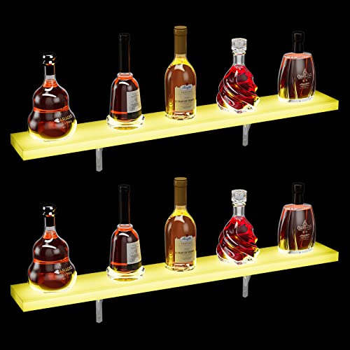 Oarlike LED Liquor Bottle Display Shelf 32 inch Acrylic Lighted Bar Shelf with RF Remote Controller for Home Commercial Bar Floating Wall Mounted Display Shelves 2 Pieces