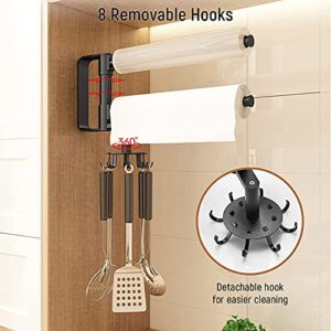 LeFroom Paper Towel Holder, 2-in-1 Punch-Free or Wall Mounted Paper Towel Roll Rack with 8 Hooks for Kitchen,Shower Bathroom,Laundry Room Rack ,Camper Rack , Counter Space Saver