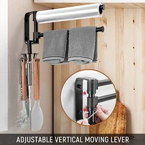 LeFroom Paper Towel Holder, 2-in-1 Punch-Free or Wall Mounted Paper Towel Roll Rack with 8 Hooks for Kitchen,Shower Bathroom,Laundry Room Rack ,Camper Rack , Counter Space Saver