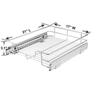 HAVEITS Pull Out Cabinet Organizer, Heavy Duty Slide Out Kitchen Cabinet Shelves For Kitchen, Bathroom, Under Sink Organizer with Soft Close Drawer, Basket Size 17" W x 21" D x 3.1" H