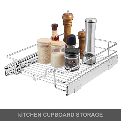 HAVEITS Pull Out Cabinet Organizer, Heavy Duty Slide Out Kitchen Cabinet Shelves For Kitchen, Bathroom, Under Sink Organizer with Soft Close Drawer, Basket Size 17" W x 21" D x 3.1" H