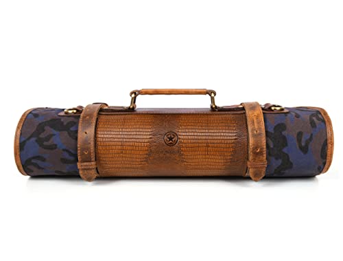 Leather Canvas Knife Roll Storage Bag Expandable 10 Pockets Detachable Shoulder Strap Travel-Friendly Chef Knife Case Roll By Aaron Leather Goods (Pittsburgh, Canvas Leather)