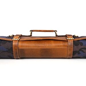 Leather Canvas Knife Roll Storage Bag Expandable 10 Pockets Detachable Shoulder Strap Travel-Friendly Chef Knife Case Roll By Aaron Leather Goods (Pittsburgh, Canvas Leather)