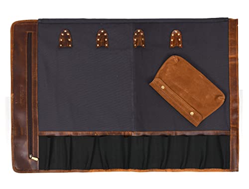 Leather Canvas Knife Roll Storage Bag Expandable 10 Pockets Detachable Shoulder Strap Travel-Friendly Chef Knife Case Roll By Aaron Leather Goods (Pittsburgh, Canvas Leather)