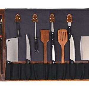 Leather Canvas Knife Roll Storage Bag Expandable 10 Pockets Detachable Shoulder Strap Travel-Friendly Chef Knife Case Roll By Aaron Leather Goods (Pittsburgh, Canvas Leather)