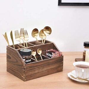 Wooden Kitchen Silverware Caddy, 7 Compartments Upgraded Cutlery Holder, Vintage Multi-Use Desktop Organizer for Home, Office…