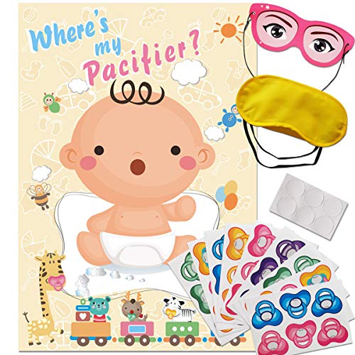 Pin the Pacifier on the Baby Game - Baby Shower Party Favors and Game - Pin the Dummy on the Baby Game