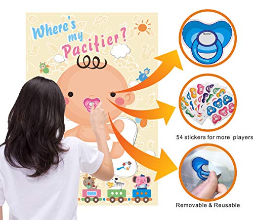 Pin the Pacifier on the Baby Game - Baby Shower Party Favors and Game - Pin the Dummy on the Baby Game