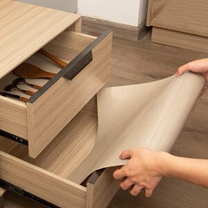 SinhRinh Drawer and Shelf Liner, 17.5IN x 10FT Non Slip Non Adhesive Cabinet Liner for Kitchen and Desk - Beige Ribbed