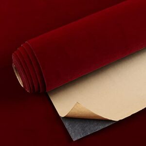 veelike dark red velvet fabric wallpaper self adhesive soft felt drawer liners 15.7”x118” red flocking contact paper peel and stick velvet lining for jewelry box cabinets shelves walls arts & crafts