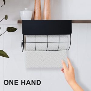 LURS Paper Towel Holder with Kitchen Magnet Board Under Cabinet for Kitchen, Large Size Rolls, Paper Towels Bulk, Kitchen towl Rack with Bulletin Board (Black)