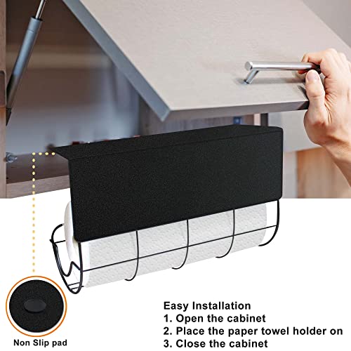 LURS Paper Towel Holder with Kitchen Magnet Board Under Cabinet for Kitchen, Large Size Rolls, Paper Towels Bulk, Kitchen towl Rack with Bulletin Board (Black)