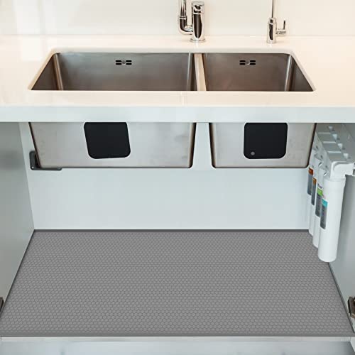 Jifunull Under Sink Mat for Kitchen Cabinet, 34" x 22" Silicone Waterproof Under Sink Tray with Drain Hole, Liner Protector for Kitchen, Bathroom and Laundry Room, Hold Up to 2 Gallons, Grey