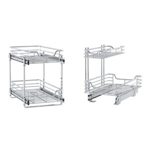 household essentials c21221-1 glidez 2-tier sliding cabinet organizer, 11.5″ wide, chrome & c26512-1 glidez under sink sliding organizer | pull out cabinet shelf | chrome | 12.5 inches wide