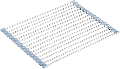 Seropy Roll Up Dish Drying Rack, Over The Sink Dish Drying Rack Kitchen Rolling Dish Drainer, Foldable Sink Rack Mat Stainless Steel Wire Dish Drying Rack for Kitchen Sink Counter (17.5''x11.8'')