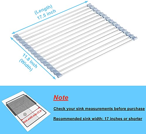 Seropy Roll Up Dish Drying Rack, Over The Sink Dish Drying Rack Kitchen Rolling Dish Drainer, Foldable Sink Rack Mat Stainless Steel Wire Dish Drying Rack for Kitchen Sink Counter (17.5''x11.8'')