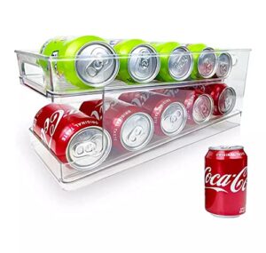 2-layer set clear automatic rolling beverage soda can storage organizer stackable drink holder for freezer cabinets pantry dispenser container refrigerator drawer bins fridge, 109458