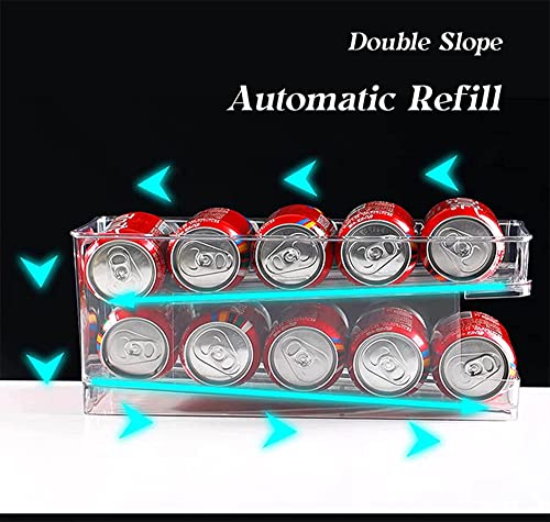 2-Layer Set Clear Automatic Rolling Beverage Soda Can Storage Organizer Stackable Drink Holder for Freezer Cabinets Pantry Dispenser Container Refrigerator Drawer Bins Fridge, 109458