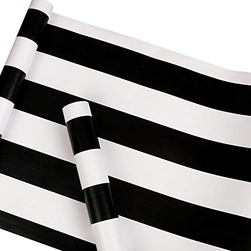 Peel and Stick Vinyl Black and White Striped Wallpaper Contact Paper Self Adhesive Stripe Shelf Liner Dresser Drawer Cabinets Liner Furniture Wall Paper Sticker Removable (17.7x117 Inches)