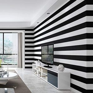 Peel and Stick Vinyl Black and White Striped Wallpaper Contact Paper Self Adhesive Stripe Shelf Liner Dresser Drawer Cabinets Liner Furniture Wall Paper Sticker Removable (17.7x117 Inches)